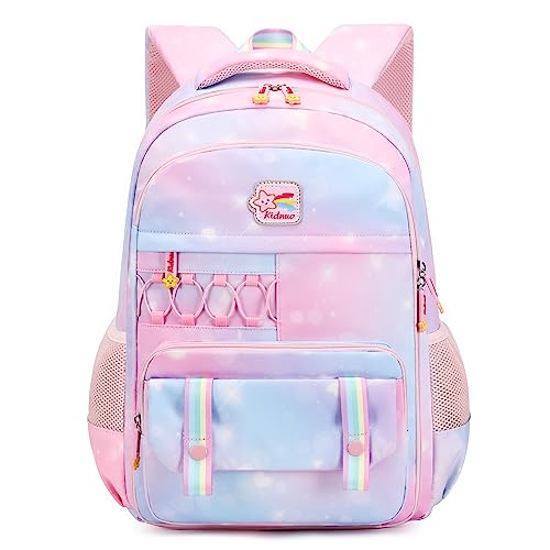 KIDNUO Girls Backpack 15.6 Inch Laptop School Bag Cute Kids Kindergarten Elementary Backpacks Middle Schoolbag Large Bookbags for Women Teens Students Anti Theft Travel Daypack (Pink)