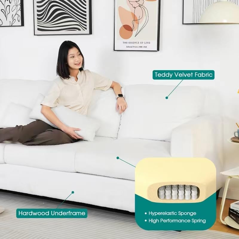Kikihuose Modular Sectional Sofa Couch, L Shaped Couch with Storage Ottoman, Convertible Sofa with Chaise, Modern 3 Seater Comfy Couch for Living Room, Apartment, Small Space, White