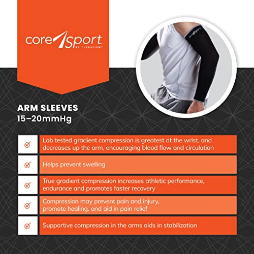CoreSport Athletic Arm Sleeves for Support - 15-20mmHg Mild Graduated Compression for Athletes (White, Medium)