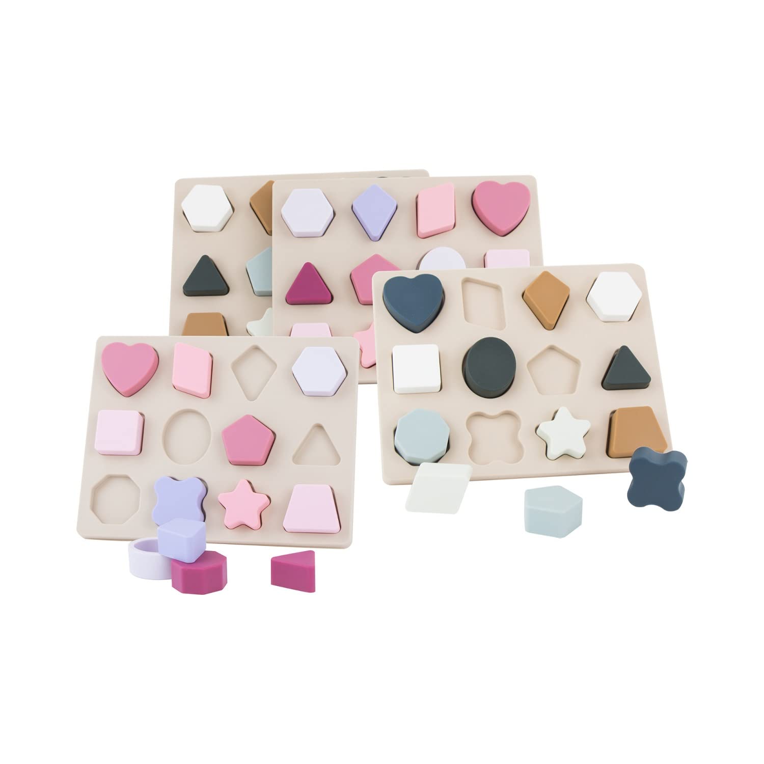 Sunmero Silicone Stacking Toys Silicone Puzzle Board Shape Sorter Sensory Toys for Babies (Rose)