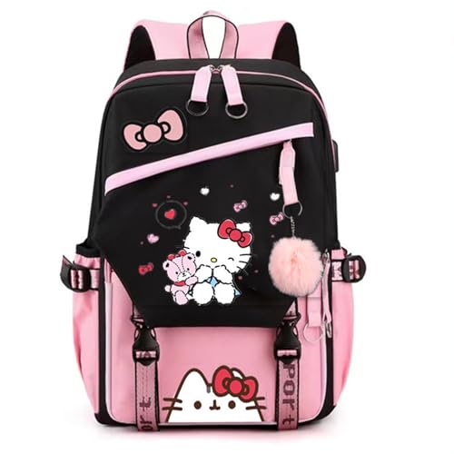 Cute Girls Student Backpack Fashion Laptop bag School Bookbag Travel Backpack with USB Charging Port and Headphone Port (Pink 1)
