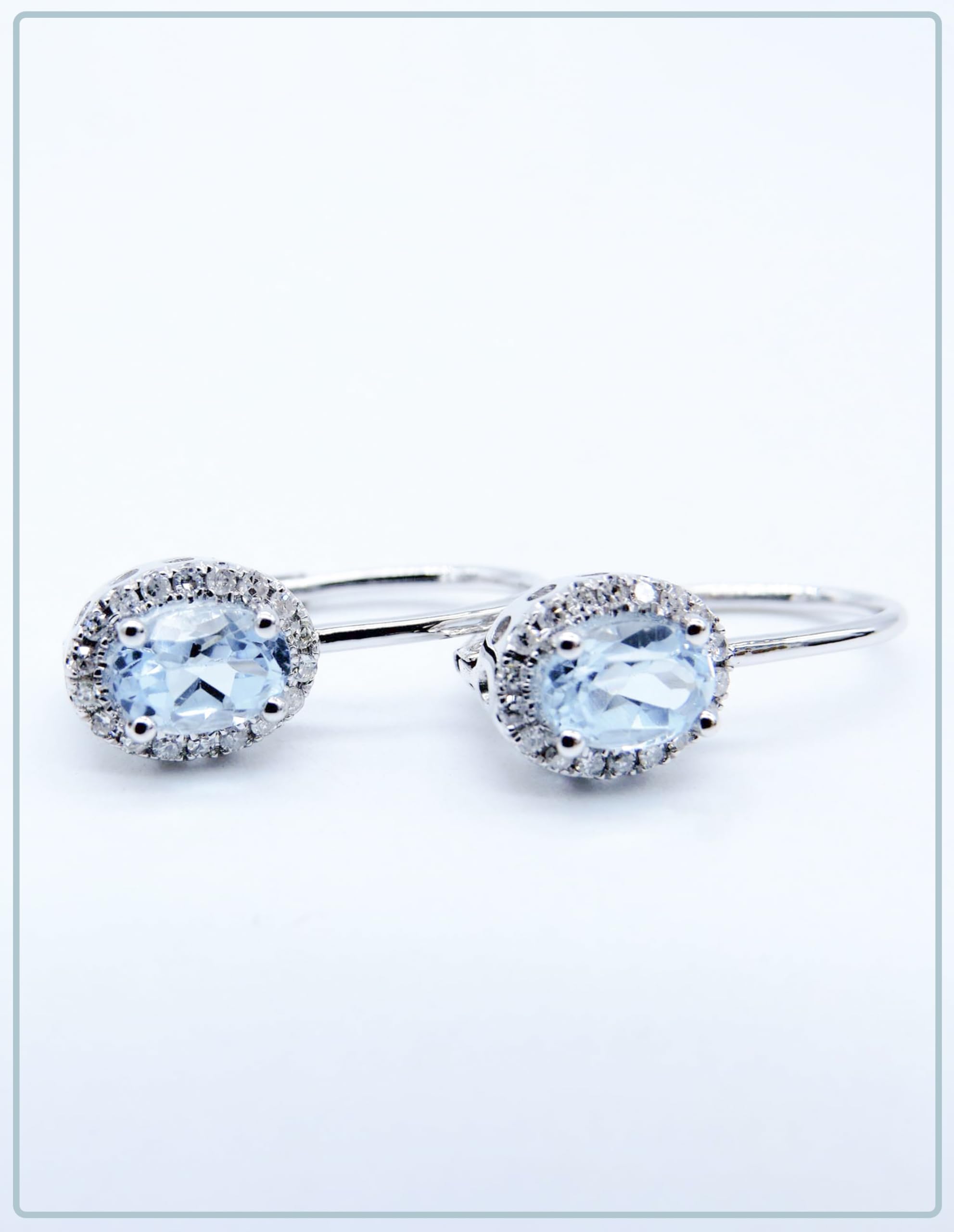 Dazzlingrock Collection 10K 6X4 MM Each Oval Cut Aquamarine & Round Cut Diamond Ladies Dangling Earrings, White Gold