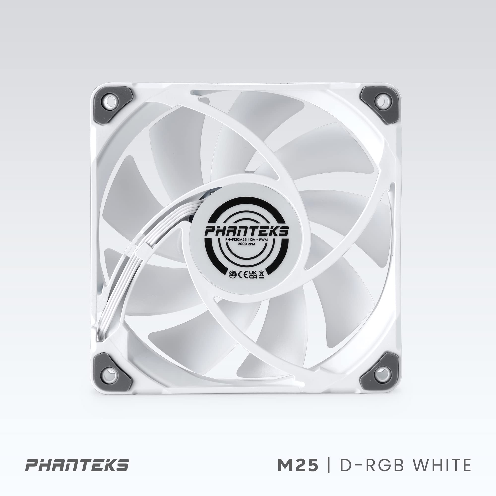 Phanteks (PH-F120SK_DRGB_PWM_WT01_3P) SK120 DRGB PWM FAN 3Pack – 3X 120mm fan, high airflow nine-blade design, DRGB Lighting, rubber dampening washers - White