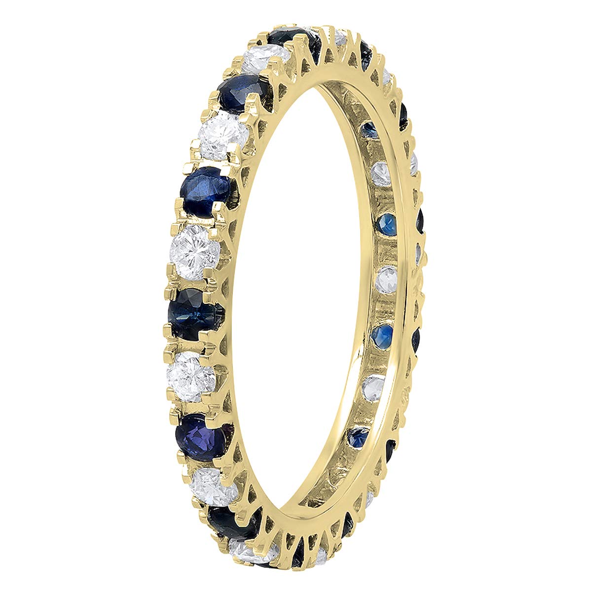 Dazzlingrock Collection 2.3mm Each Alternate Round Blue Sapphire & White Diamond Eternity Wedding Anniversary Ring Band for Her in 14K Yellow Gold Size 8