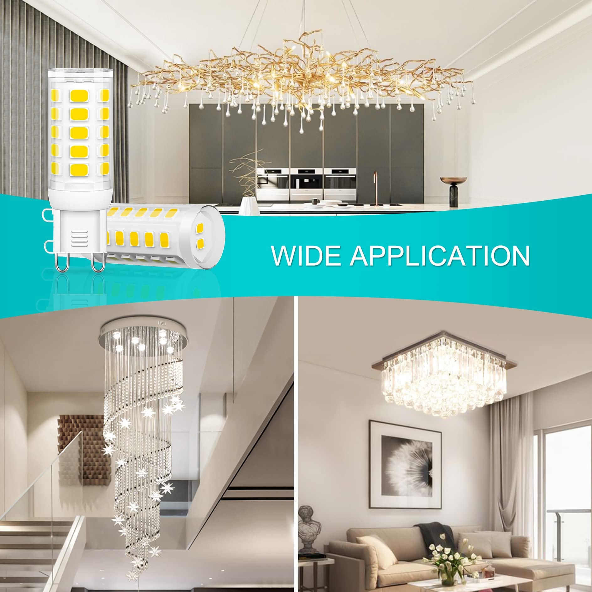 Cotanic G9 LED Bulb Dimmable 4000K Daylight, G9 Light Bulb Bi Pin Base for Crystal Chandelier,4W 40W T4 G9 Halogen Replacement,360 Degrees Beam Angle,400LM,120V AC,5 Pack