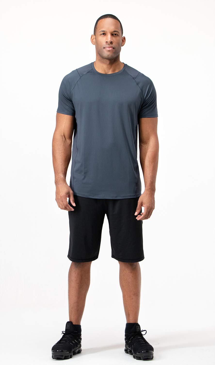 DEVOPS Men's 3-Pack Quick Dry Short Sleeve T-Shirt Sun Protection Running Athletic Workout Active Shirts (Medium, Charcoal/Navy/Steel)