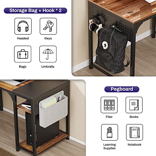 It's_Organized Reversible L Shaped Desk with Monitor Stand,58x47 inch Corner Desk,Study Writing Computer Table with Storage Shelves for Home Office,Rustic Brown/Black