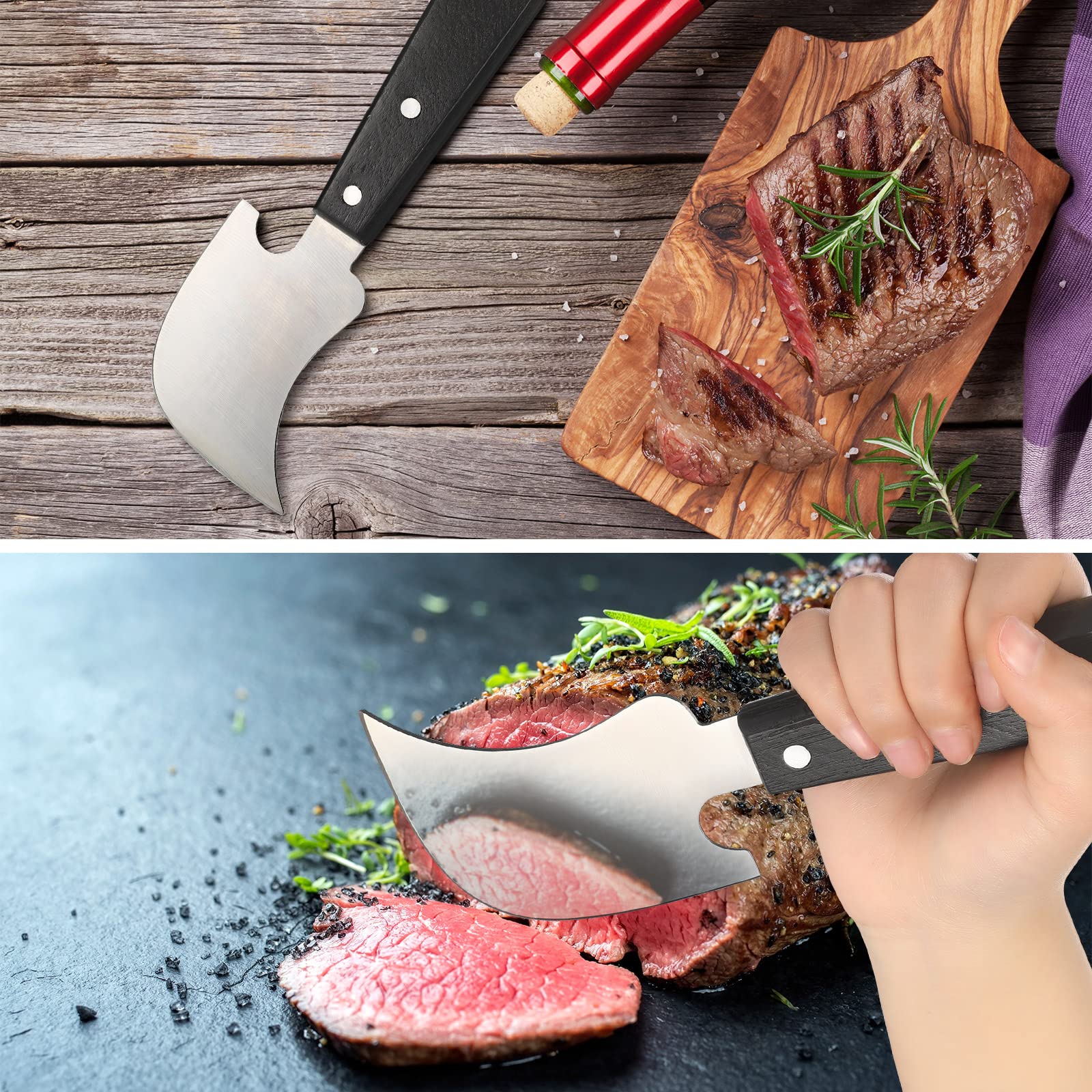 Hanaive 2 Pcs One Handed Gadgets Rocker Knife for Disabled, Disabled Products for Adults, Curved Steak Knife, Easy Hold Utensil for Chopping Limited Strength Hand Arthritis, Elderly or Pet Owner