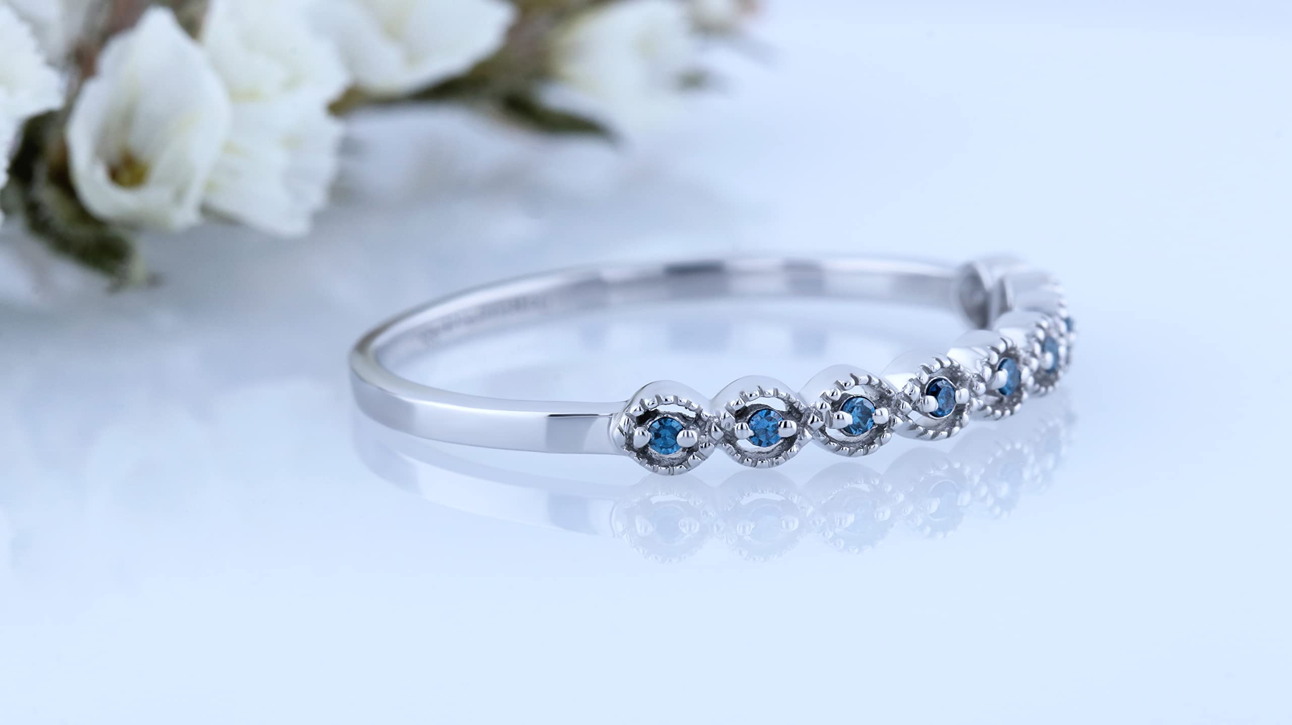 Dazzlingrock Collection 0.10 Carat (Cttw) Round Blue Diamond 9 Stone Minimalist Stackable Wedding Ring for Women in 925 Sterling Silver, Size 8.5