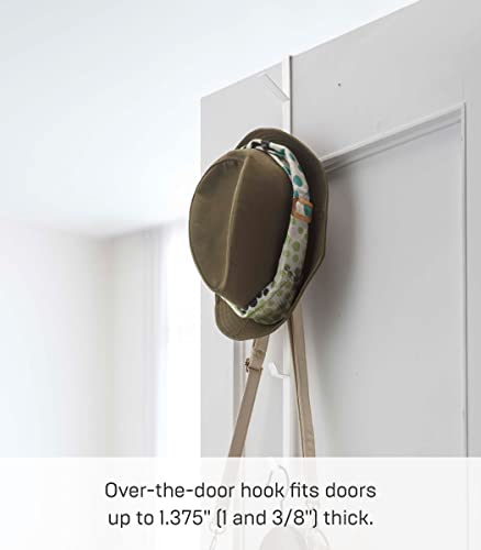Yamazaki Home Over The Door Hooks - Vertical Hanging Coat Rack, Steel, Over-the-Door, No Assembly Req., Fits Doors up to 1.375" thick, white
