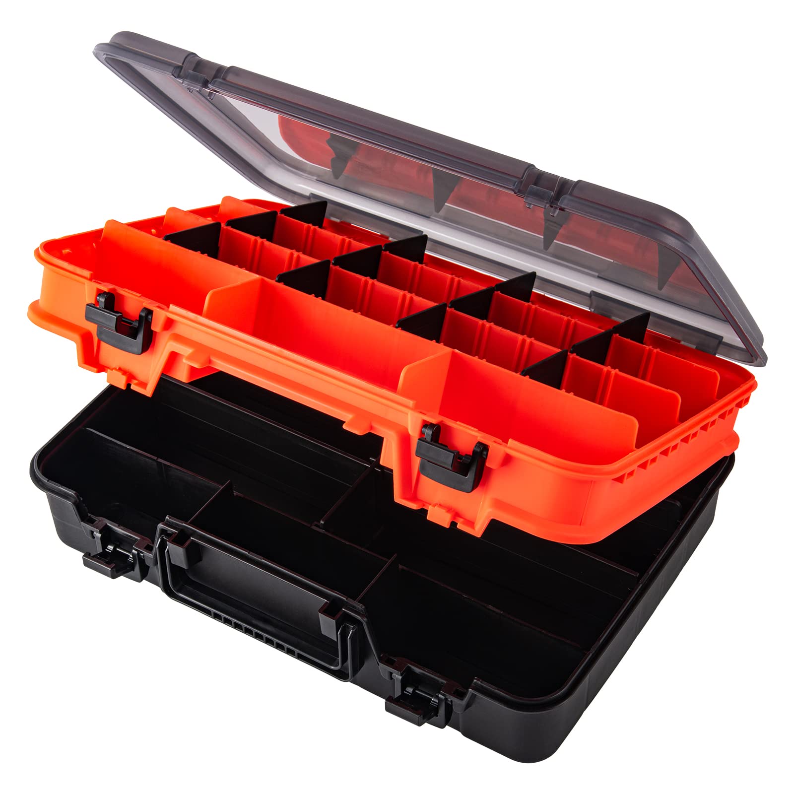 Goture Large Tackle Box with Secure Locks, Adjustable Divider Removable 33 Small Bin Compartments Hardware 15.15'' 10.8'' 3.4'' Box Storage for hook, bait, reel, swivel, Hardware, Screws, Bolts DOUBLE