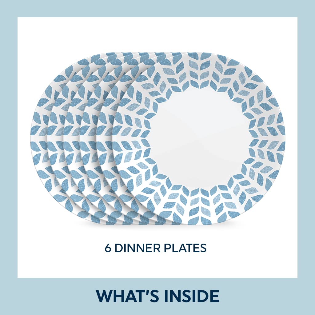 Corelle Global Collection Vitrelle 6-Piece Dinner Plate Set, Triple Layer Recycled Glass, Lightweight Eco-Friendly Round 10-1/4-Inch Plates Set, Northern Pines