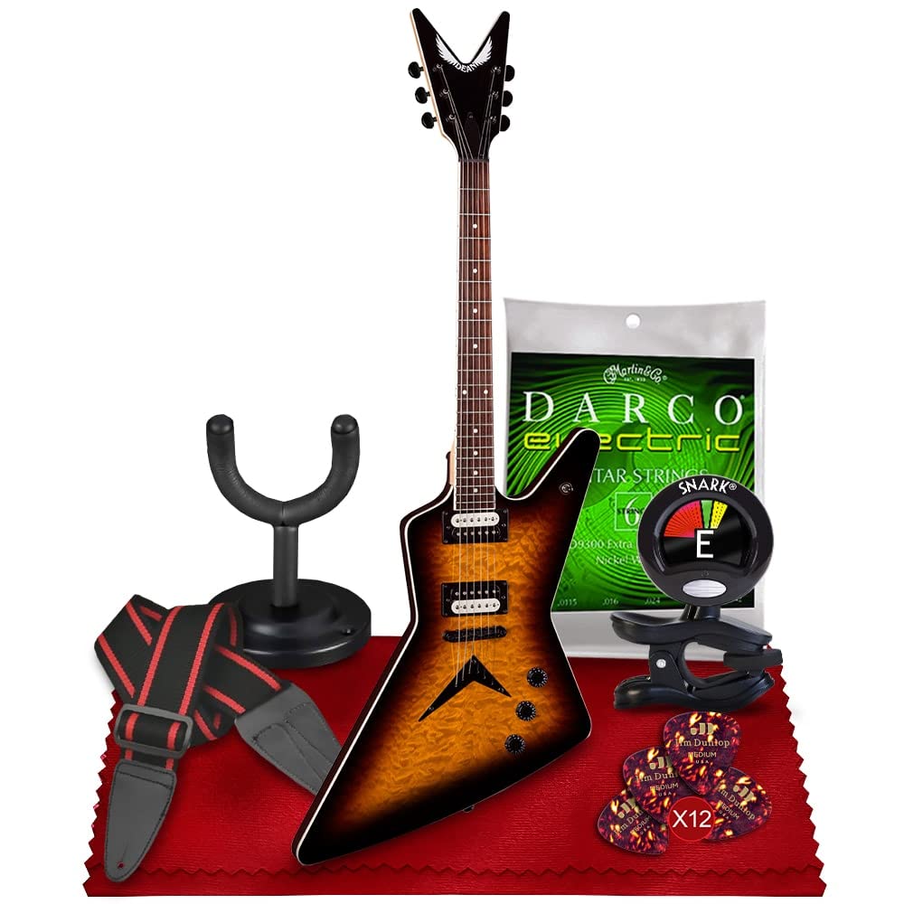 Dean Guitars ZX Quilt Maple Trans Brazilia Electric Classic Guitar (ZX QM TBZ) w/D'Addario EXL120 Strings for Beginners and Pros, Includes a Basic Accessories Bundle