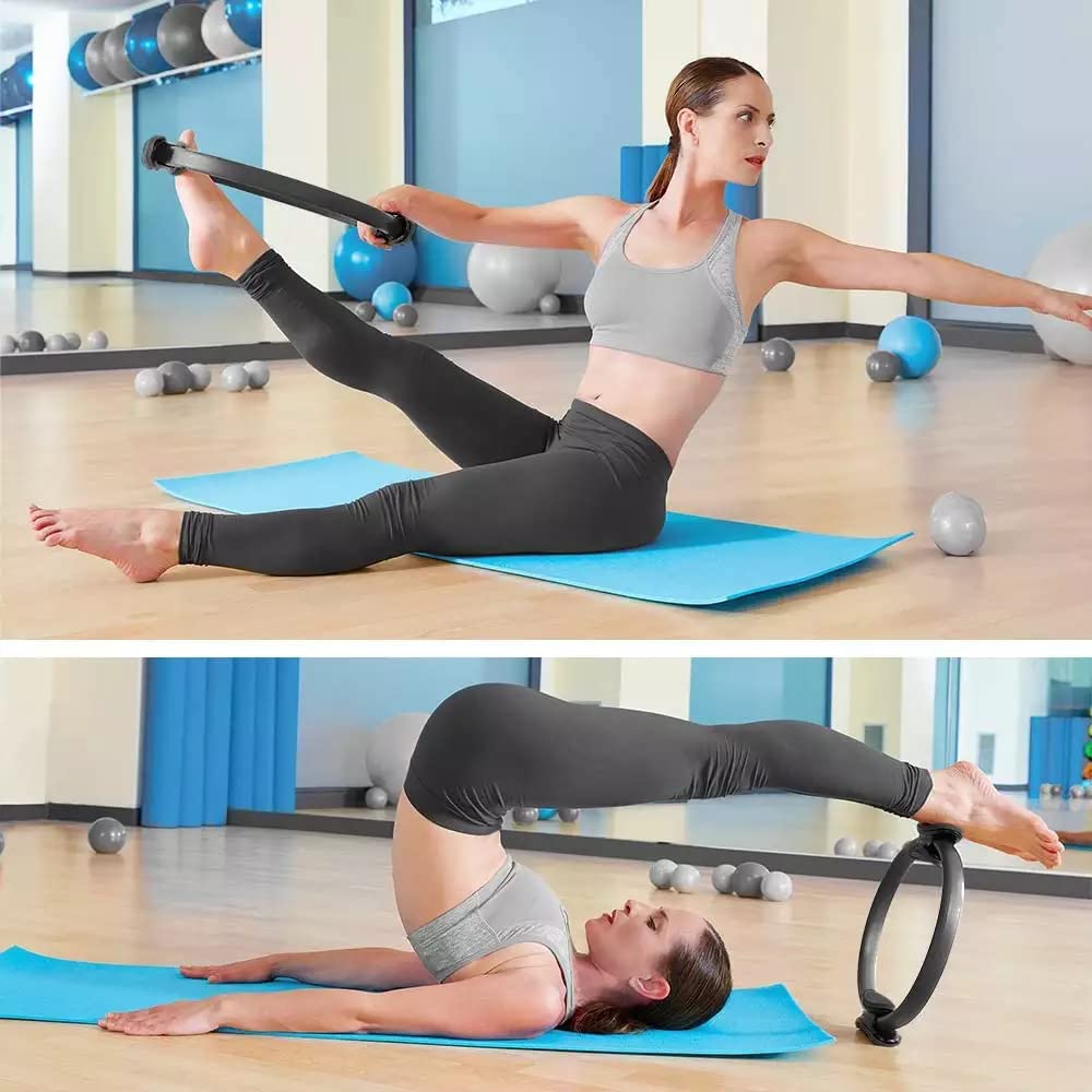 D.FAAM Pilates Ring and Ball Set with 3 Resistance Bands & Socks -14 Inch Pilates Ring Circle with Strap to Improve Strength and Core Stability - Pilates Sets for Women with Non-Slip Socks
