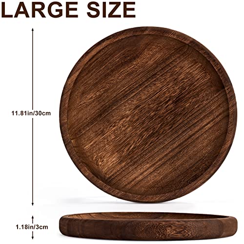 Yangbaga 11.8InWood Rustic Round Decorative Serving Tray,Ottoman Centerpiece Candle Holder Trays ,Farmhouse Tray for Kitchen Countertop& Home Decor &Coffee Table