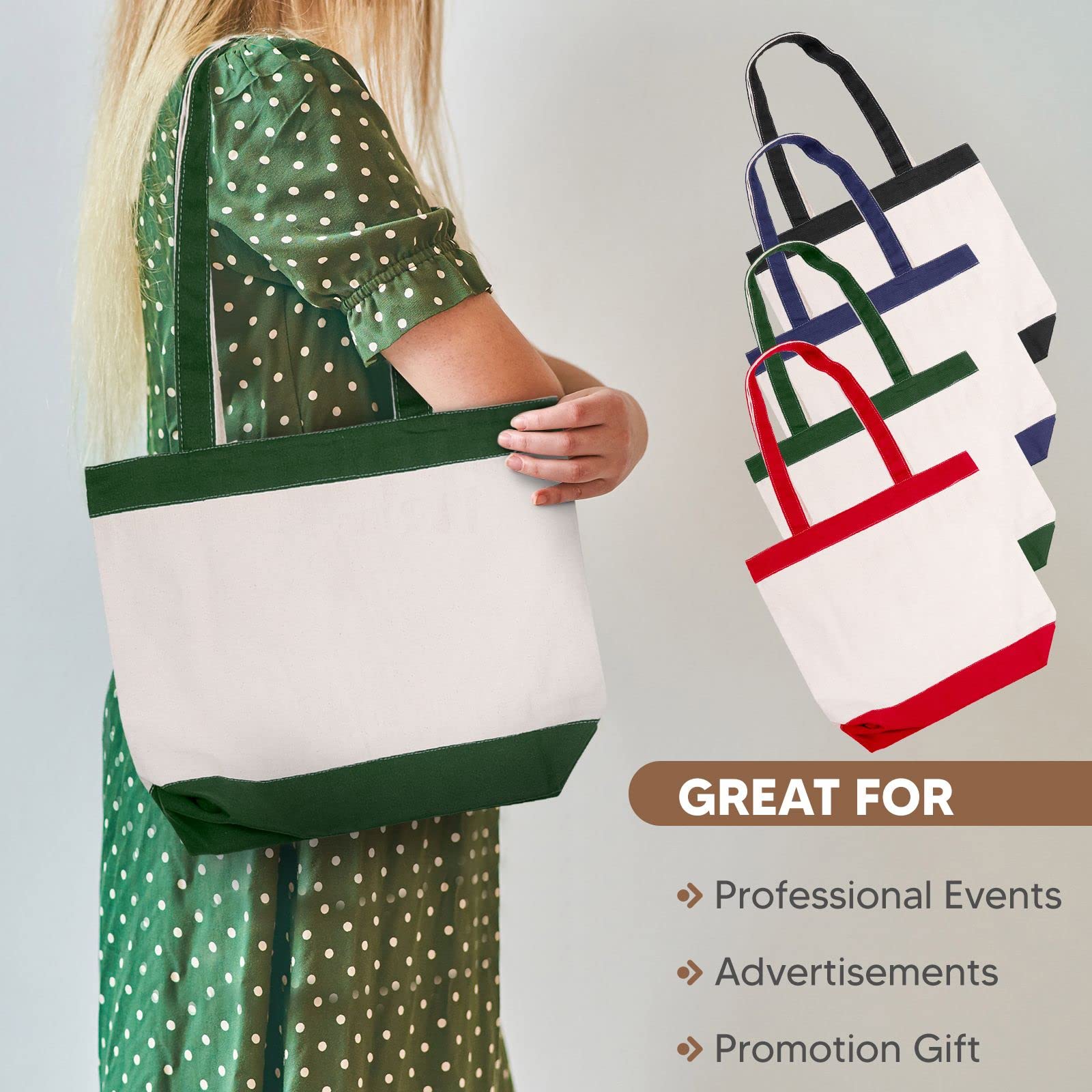 CUSTOMIZE123 Canvas Tote Bag with Handles for Woman, Reusable Cloth Bag for Groceries and Shopping - Blank Cotton Tote Bag, Suitable for DIY Projects β HEAVY DUTY β 16" X 14.5" With 4β Gusset, Green