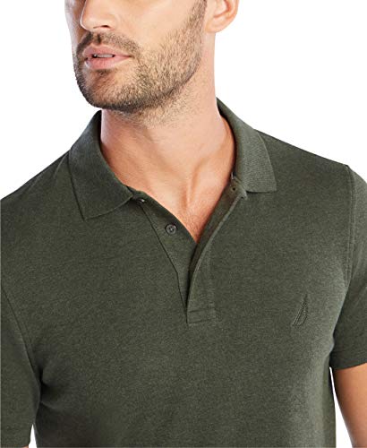 Nautica Men's Slim Fit Short Sleeve Solid Soft Cotton Polo Shirt, Moss Heather, Large
