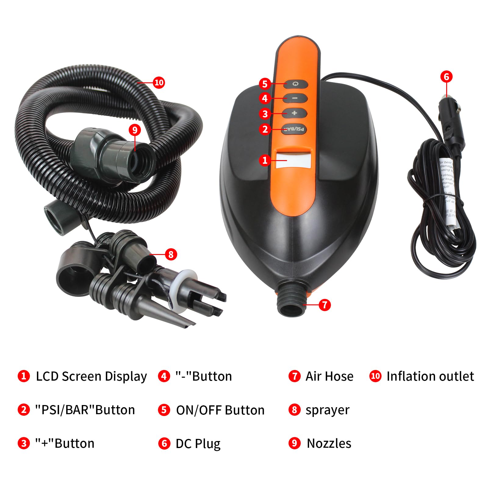 Dearsee SUP Electric Air Pump, 12V Digital LCD Sup Electric Portable Pump for Paddle Board, Inflatable Tent, Boats, Pool