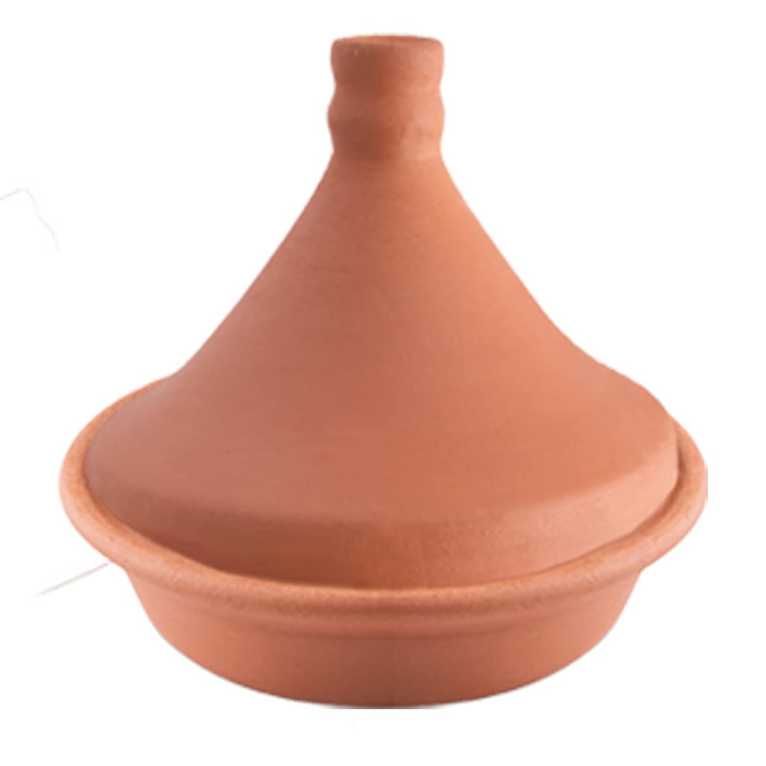 Handmade Clay Tagine Pot for Cooking, Lead-Free Unglazed Earthenware Tajine Pot for Stovetop, Terracotta Tangine Pot for Moroccan, Indian, and Asian Dishes (Large)