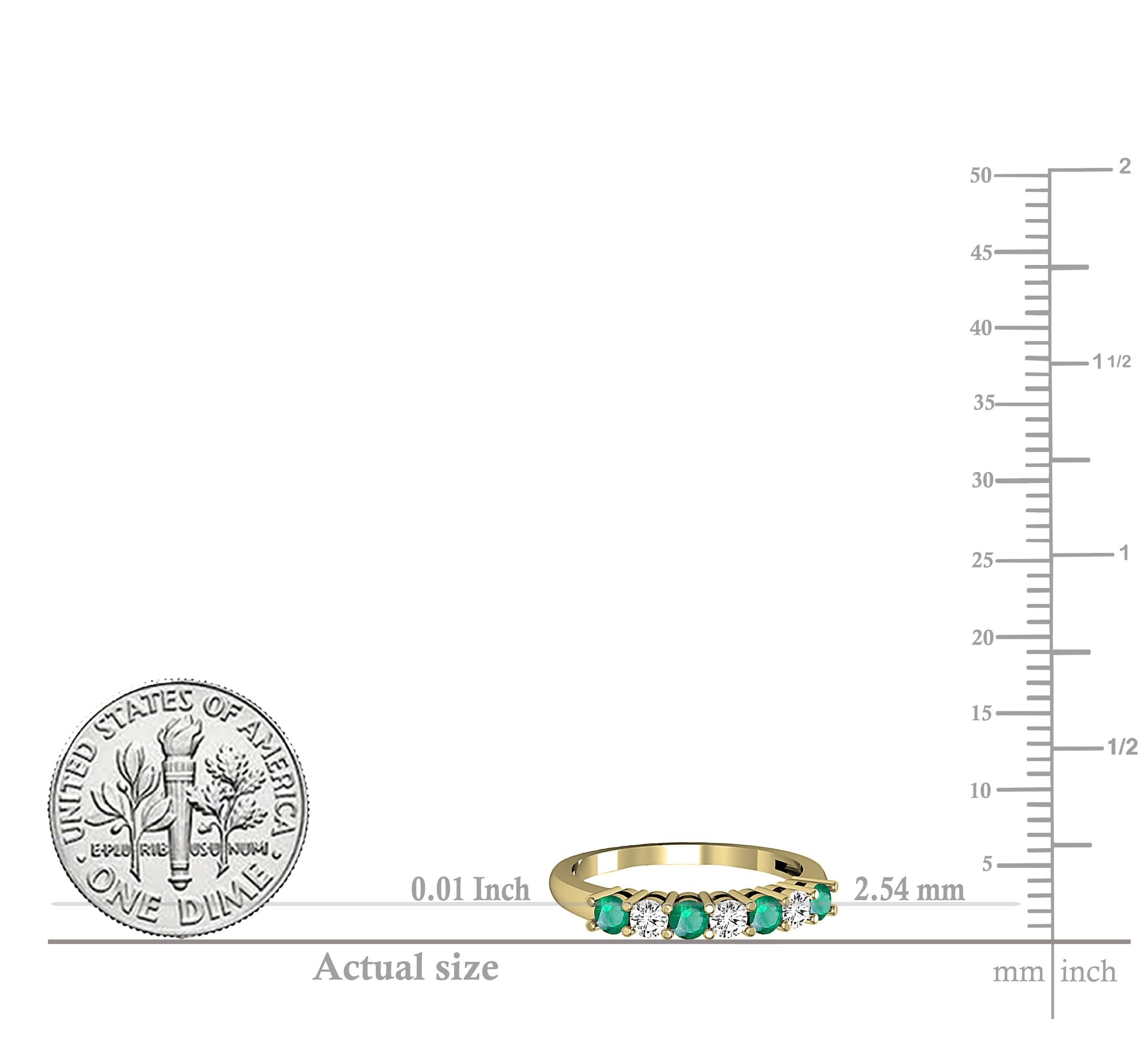 Dazzlingrock Collection 2.5mm Alternate Round Emerald & White Diamond 7 Stone Wedding Band for Women in 14K Yellow Gold, Size 6