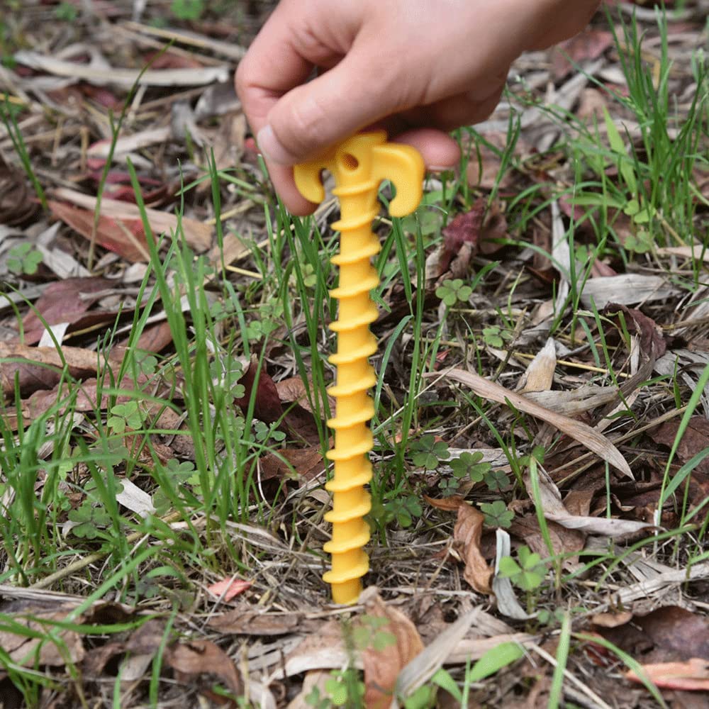 Dzsxlecc 16 Pack Plastic Tent Pegs,Heavy Duty Screw Shape Beach Tent Stakes,Outdoor Tent Pegs,7.9 inch Beach Stakes,The Ground Anchor is Suitable for Beach, Lawn,Camping (Yellow)