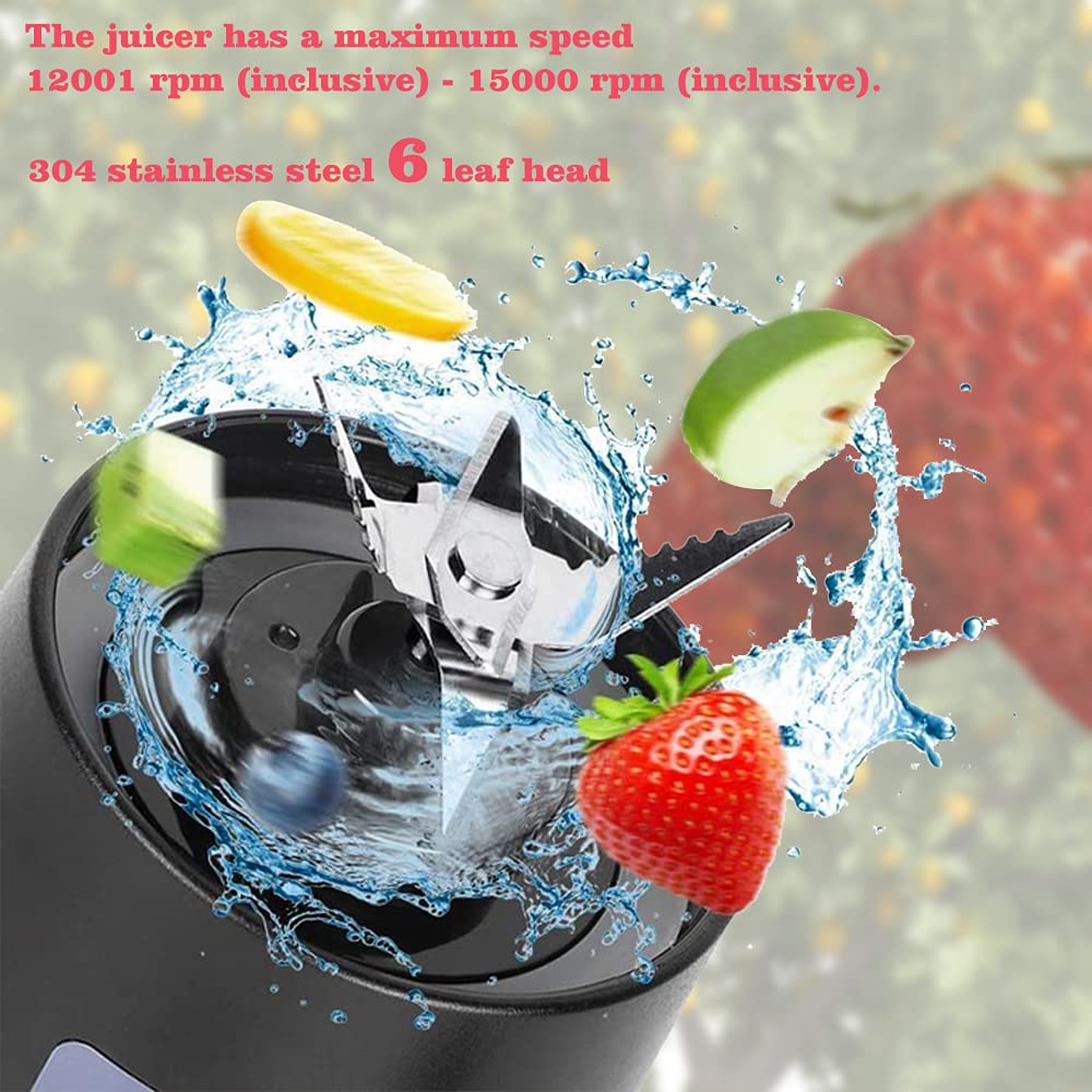 Feadem Portable Blender, USB Rechargeable, 380ml Capacity, 6pcs Stainless Steel Blades, Easy to Use and Clean