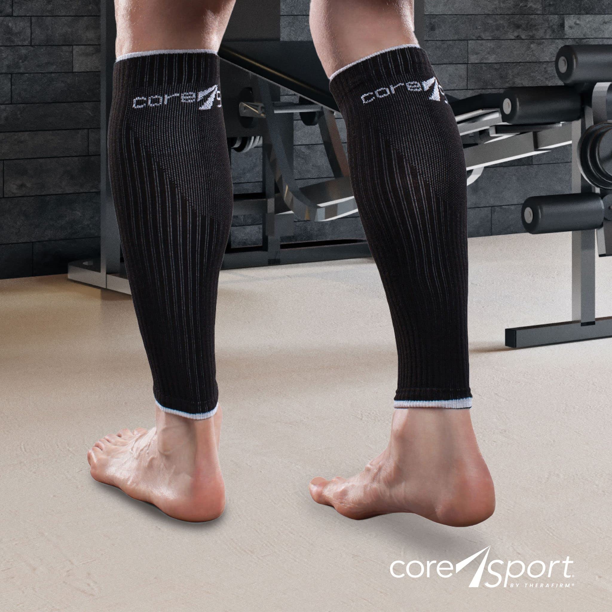 CoreSport Athletic Leg Sleeves for Support - 15-20mmHg Mild Compression for Athletes (Black, XL)