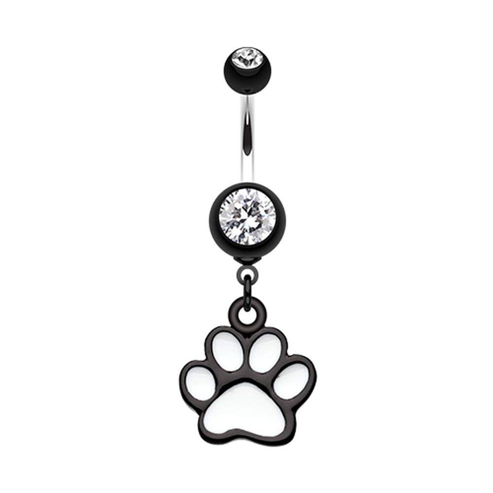 Covet Jewelry Paw Print Belly Button Ring (14 GA, Length: 10mm, Black)