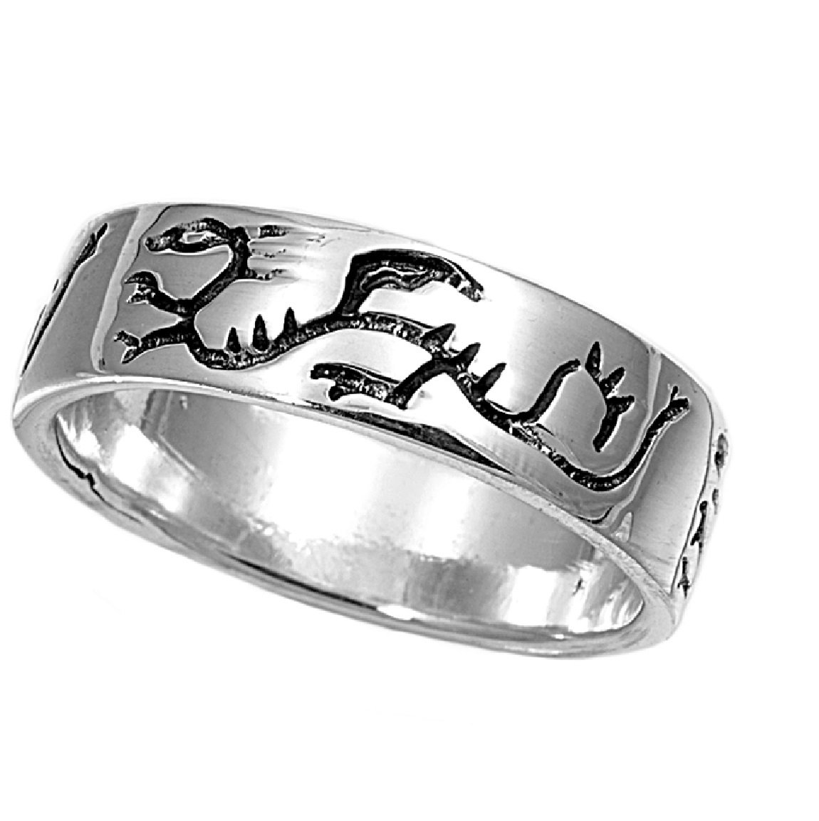 CloseoutWarehouse 925 Sterling Silver Hieroglyphic Style Dragon Inscribed Ring Size 9