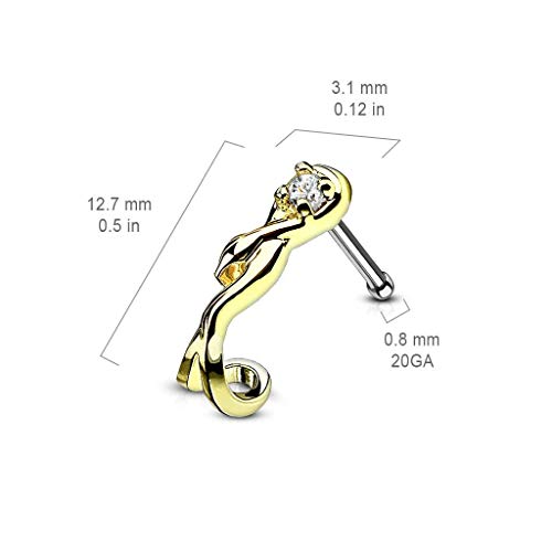 Covet Jewelry Snake Wrapped Around CZ Nose Crawlers 316L Surgical Steel Nose Bone Stud Rings