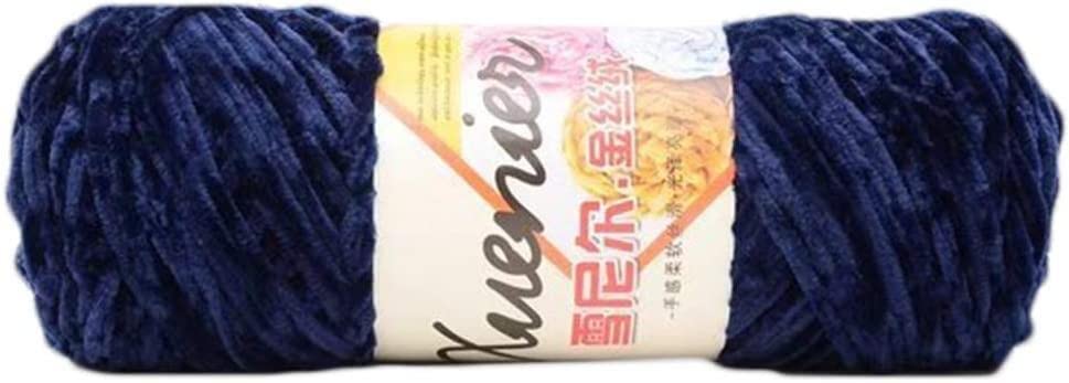 Navy Blue Solid Color Hand Woven Thick Crochet Thread Chenille Velvet Yarn Soft Wrapping for Craft Scarves Sports Blankets 100g