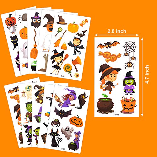 Halloween Temporary Tattoos for Kids, 100 Assorted Waterproof Cute Pumpkin Tattoos Stickers for Kids and Children Party Favors