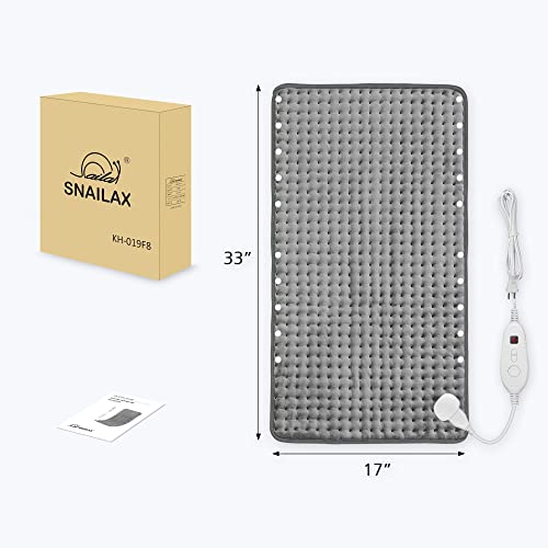Snailax Heating Pad & Foot Warmer, 17"x33" Electric Large Heating Pads for Back Pain Muscle Pain Relief, Dry & Moist Heat Option, 6 Temperature Settings & Auto Shut Off, Washable, Grey