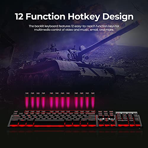 DBPOWER Gaming Office 2-in-1 Keyboard with 3-Color LED backlighting, Ergonomic Waterproof Mechanical Feel Full-Size 104-key Gaming Keyboard, Office Equipment for PC laptops Computer