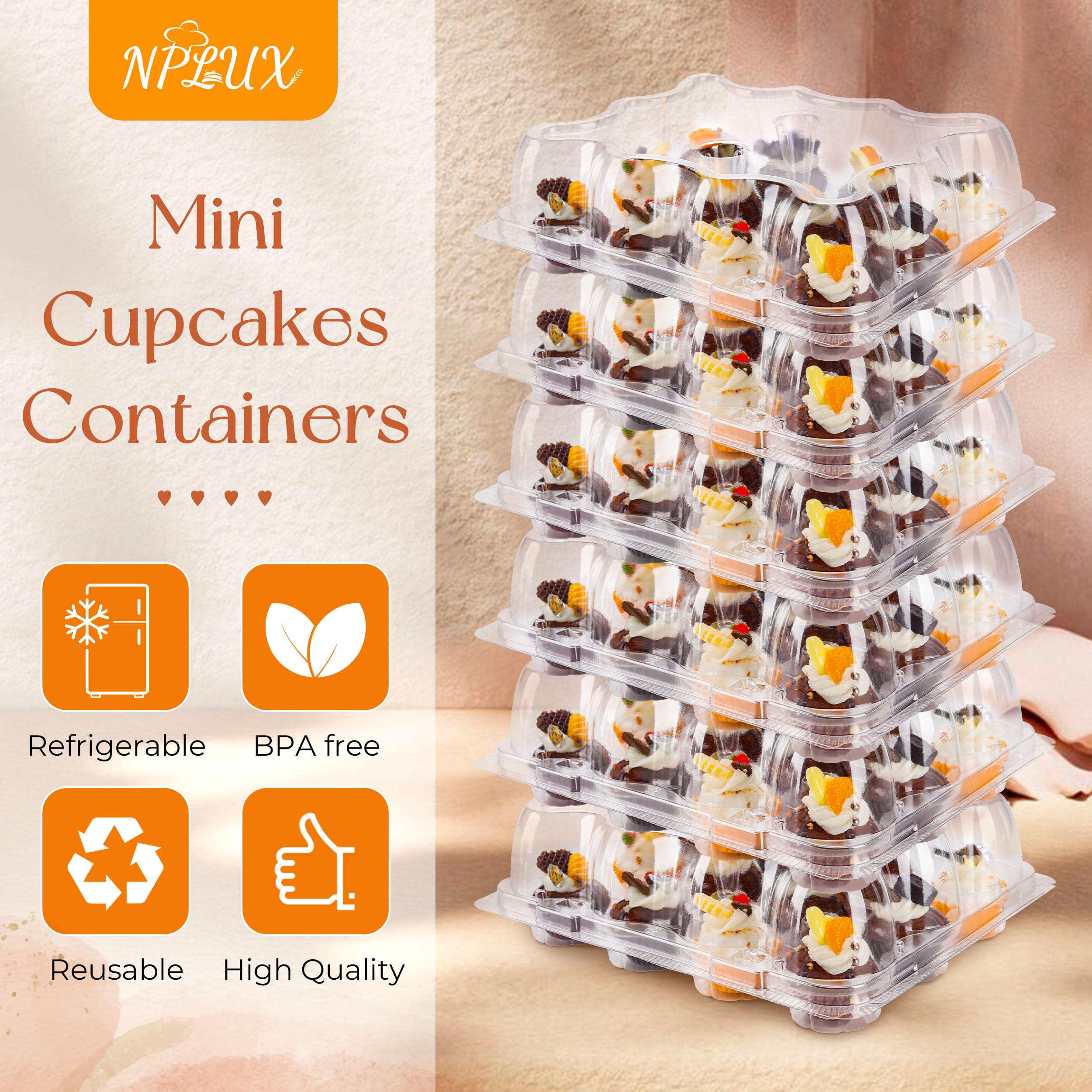 NPLUX 12 Count Mini Cupcake Containers 20 Pack Cupcake Holder with Detachable Tall Dome Lids Mini Plastic Stackable Cupcake Boxes for 240 Cupcakes, BPA Free