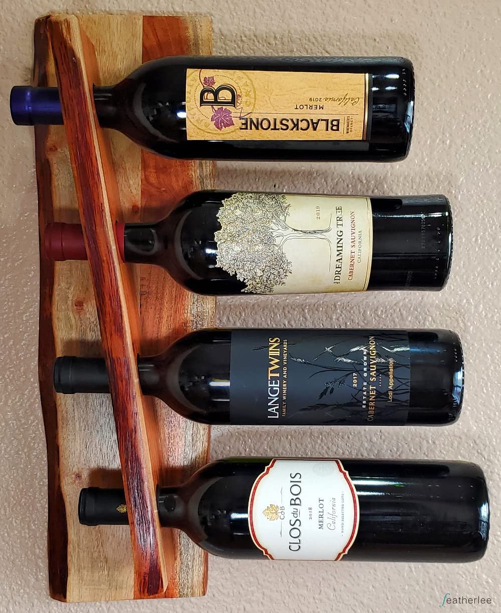 Featherlee - Natural Live Edge Wall Mount Wine Rack for 4 Bottles