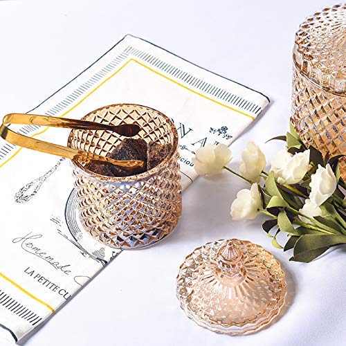Rainie Love Home Basic Food Storage Organization Set-Crystal Diamond Faceted Jar with Crystal Lid,Suitable as A Candy Dish,Cookie Tin,Biscuit Barrel,Decorative Candy Jar (Amber, 12 oz)