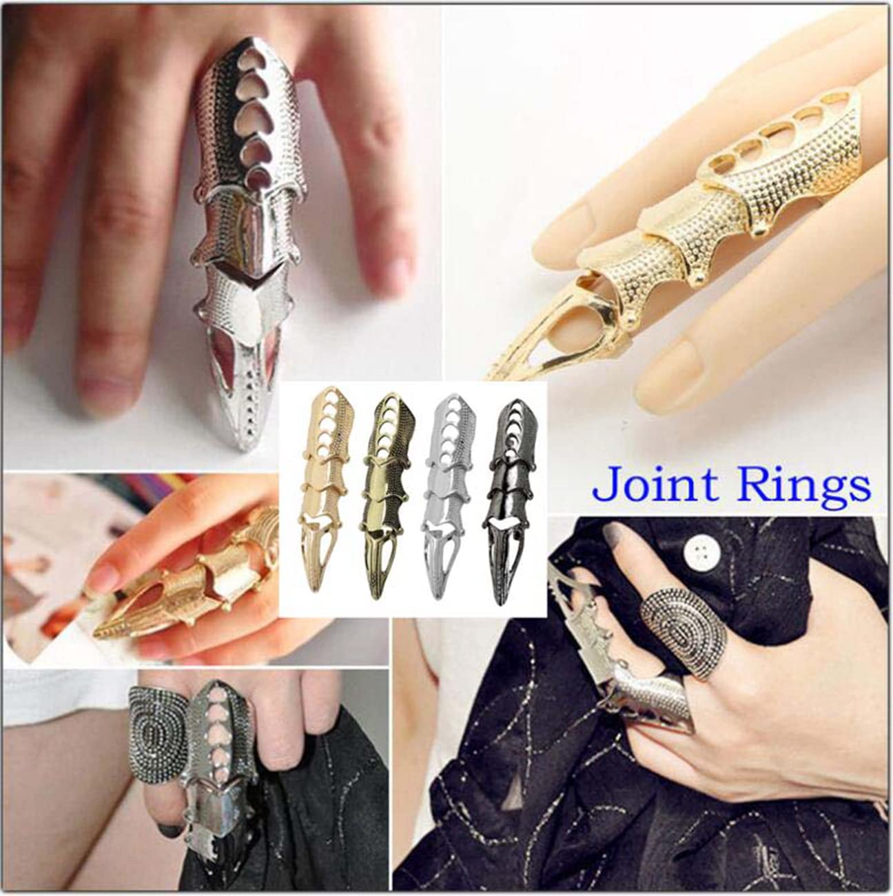 DEBOTTY Punk Finger Claws Rings Set for Women Men Gold Black Silver Bronze Knuckle Full Finger Ring Punk Gothic Ring (4pcs Silver+Black+Gold+Bronze)