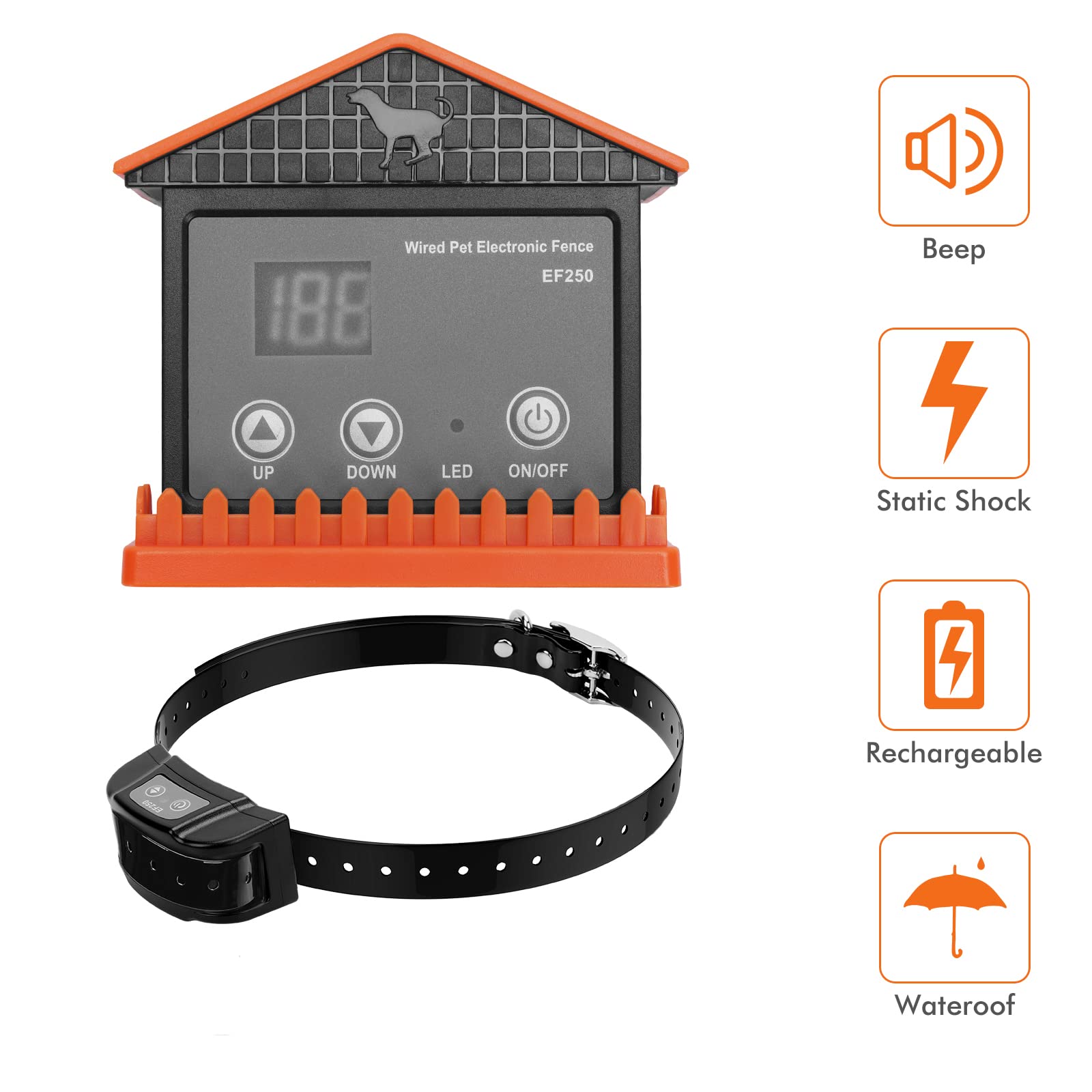 COVONO Wired Electric Dog Fence, Underground/Aboveground Pet Containment System (650Ft Wire, Waterproof & Rechargeable Collar, Shock/Tone Correction, Support 1 Dog)