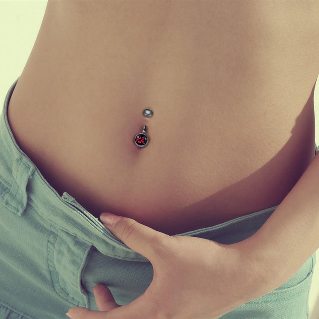 COTTVOTT Naughty Belly Button Rings with Letters Navel Piercings Body Jewelry (mix different letters 10pcs)