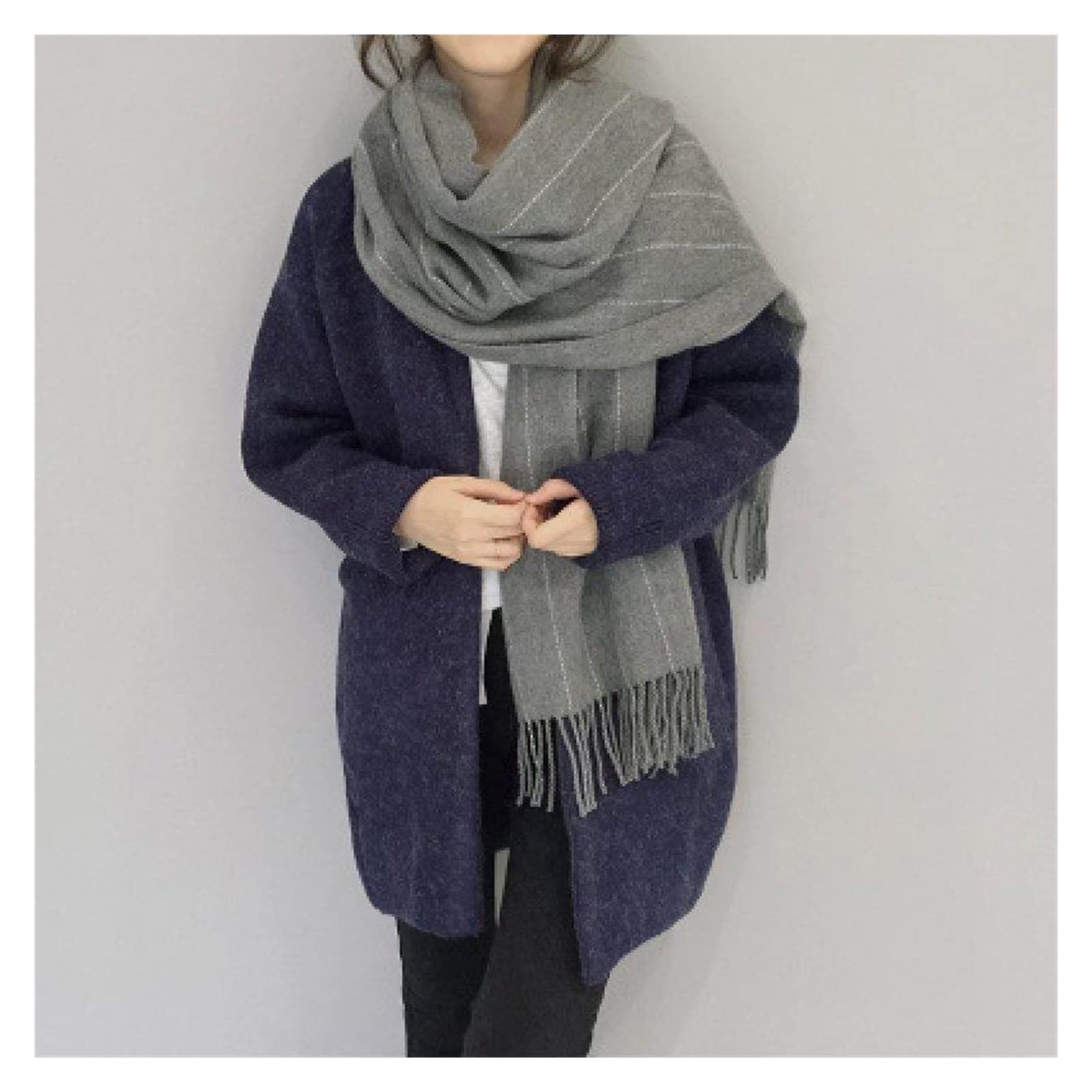 GPPZM Scarf Striped Cotton Scarf Female & Shawl Wrap Knit Striped Scarf with Tassels (Color : B, Size : One Size)