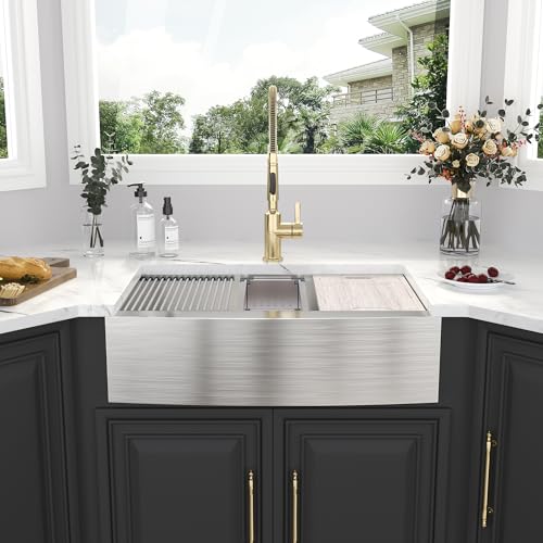 Kichae 30 Inch Farmhouse Sink Stainless Steel, Apron Front Farm Sink for Kitchen, Undermount Workstation Sink with Integrated Ledge, 30x22 Deep Single Bowl Kitchen Sink with Accessories