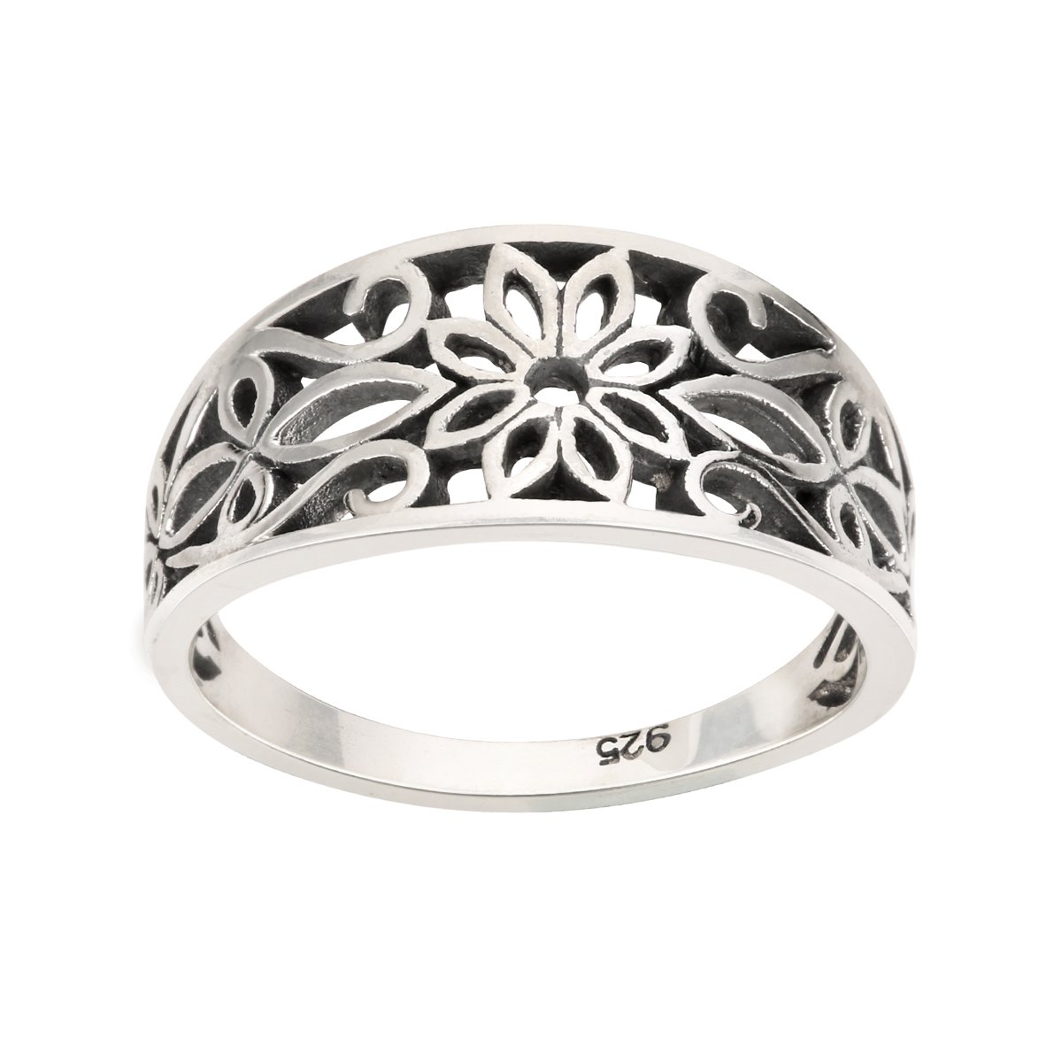 CloseoutWarehouse 925 Sterling Silver Antique Filigree Design Floral Ring Size 14