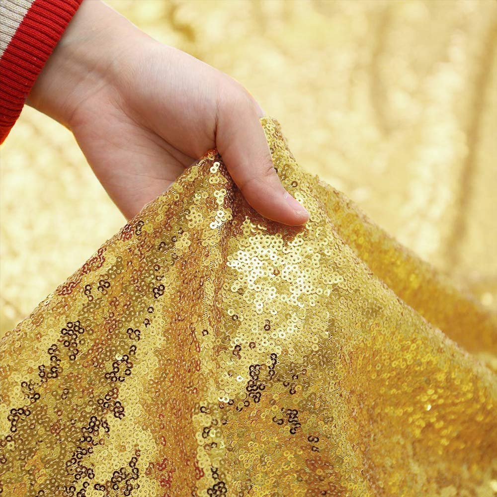 FECEDY 2packs 12 x 108inch Glitter Gold Sequin Table Runner for Birthday Wedding Engagement Bridal Shower Baby Shower Bachelorette Holiday Celebration Party Decorations