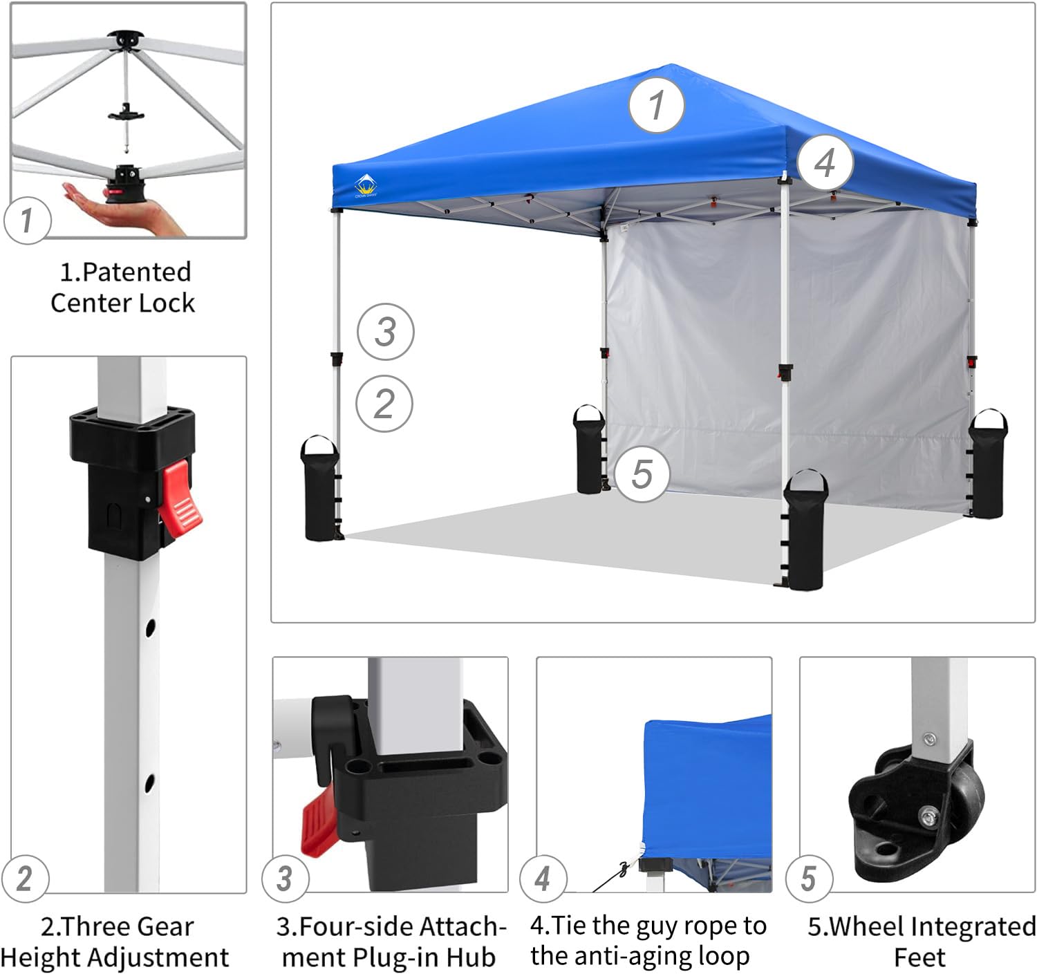 CROWN SHADES Pop Up Canopy Tent 10X10 Commercial Instant Canopy Tent Outdoor (10x10, Blue)