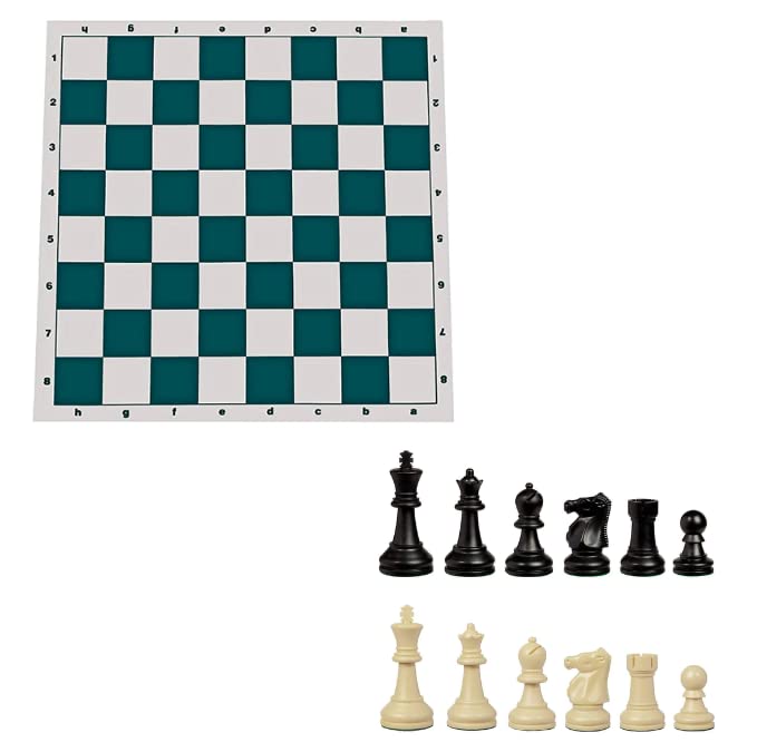 WE Games Tournament Roll Up Chess Board + Bobby Fischer Ultimate Tournament Staunton Chess Pieces