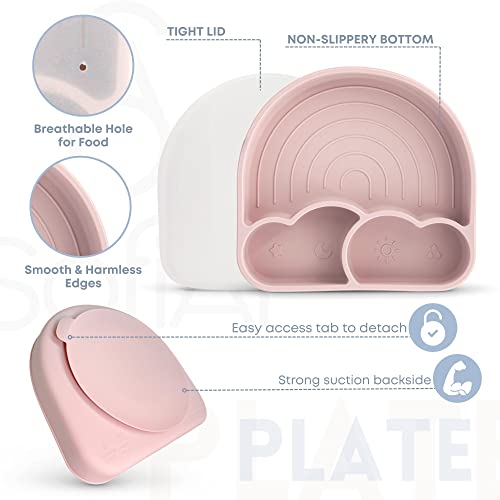 SofiAl Baby Led Weaning Supplies - Silicone Baby Feeding Set - Suction Bowl Divided Plate Bib Spoon Fork Straw Sippy Cup - Toddler Self Feeding Utensils - Infant First Stage Blw Dish 6 Months β 11pcs