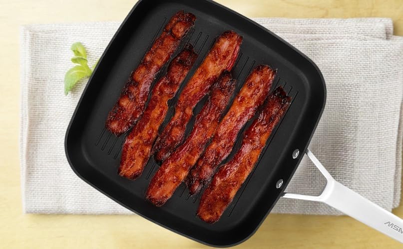 MsMk Square Grill Pan with Lid, 9.5 Inch Titanium and Ceramic Nonstick Grilling Skillet Pan,Stay-Cool Handle,Compatible with All Stovetops,PFOA Free,Dishwasher & Oven Safe,Indoor Chicken Skille