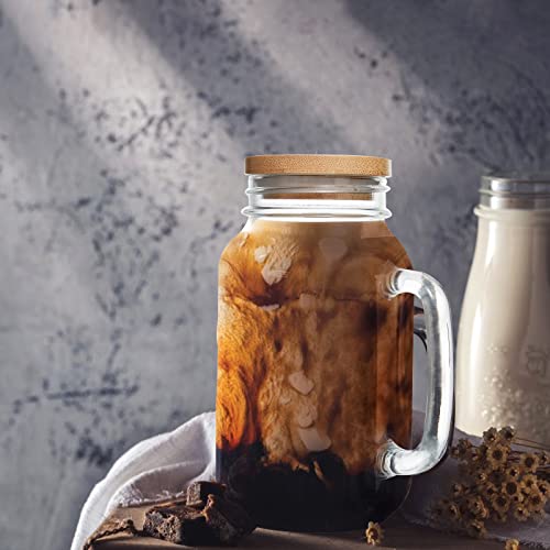 Yirilan 4 Pack 24Oz Mason Jar Cups, Mason Jars with Handle, Mason Jar Drinking Glasses, Mason Jar with Lid and Straw, Mason Jar Mugs