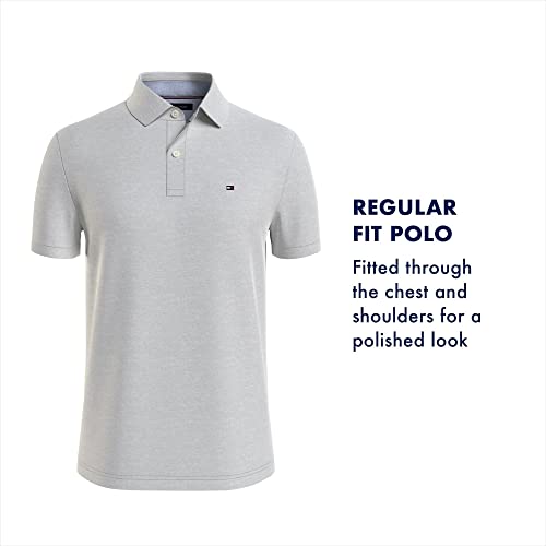 Tommy Hilfiger Men's Short Sleeve Cotton Pique Flag Polo in Regular Fit, Bright White, Medium